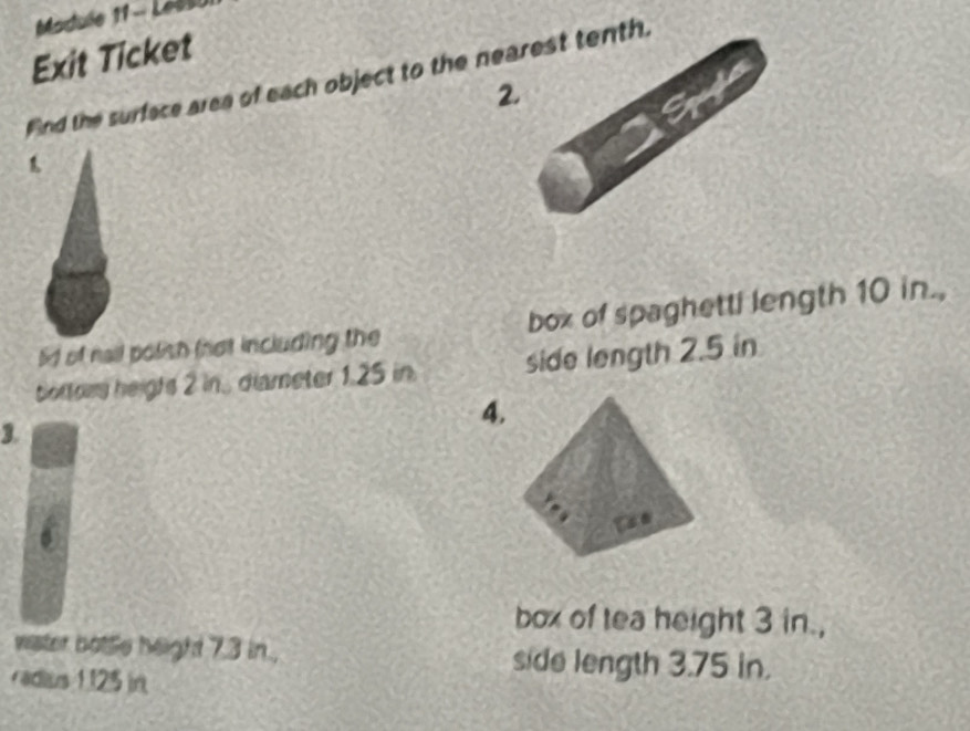 Solved: Module 11 - Lessu Exit Ticket Find the surface area of each ...