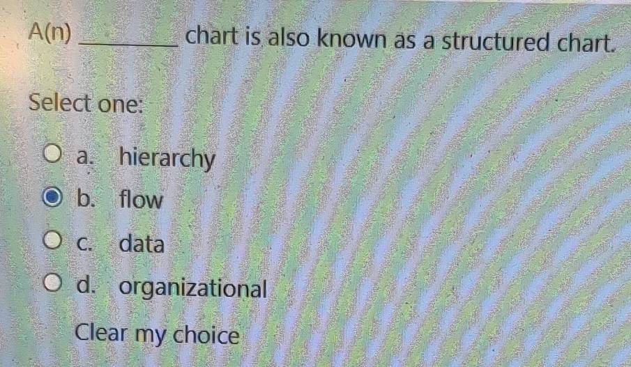 Solved: A(n) _chart is also known as a structured chart. Select one: a ...