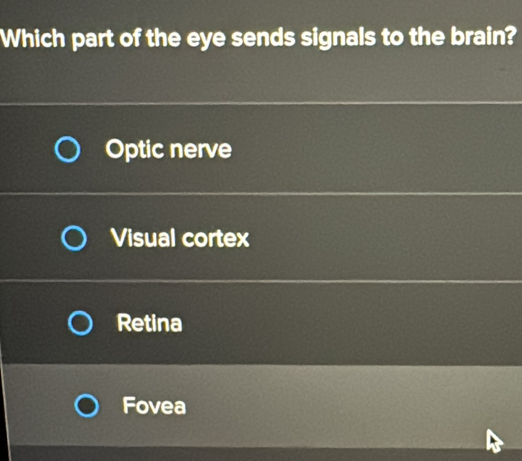 Solved: Which part of the eye sends signals to the brain? Optic nerve ...