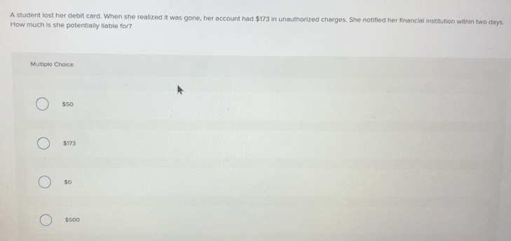 Solved: A student lost her debit card. When she realized it was gone ...