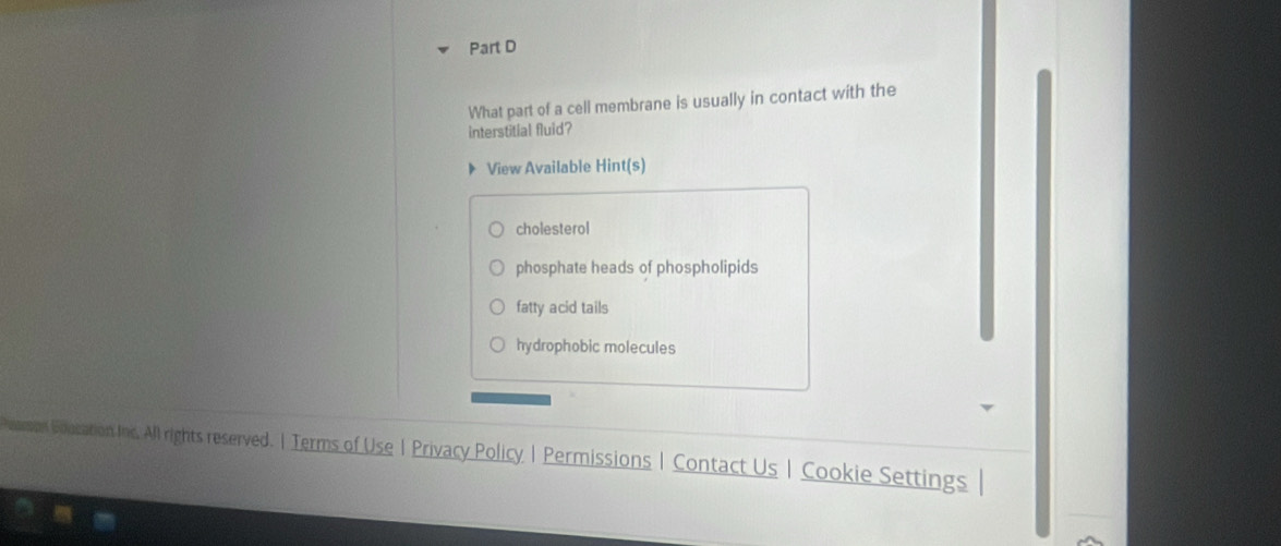 Solved: What part of a cell membrane is usually in contact with the interstitial fluid? View ...