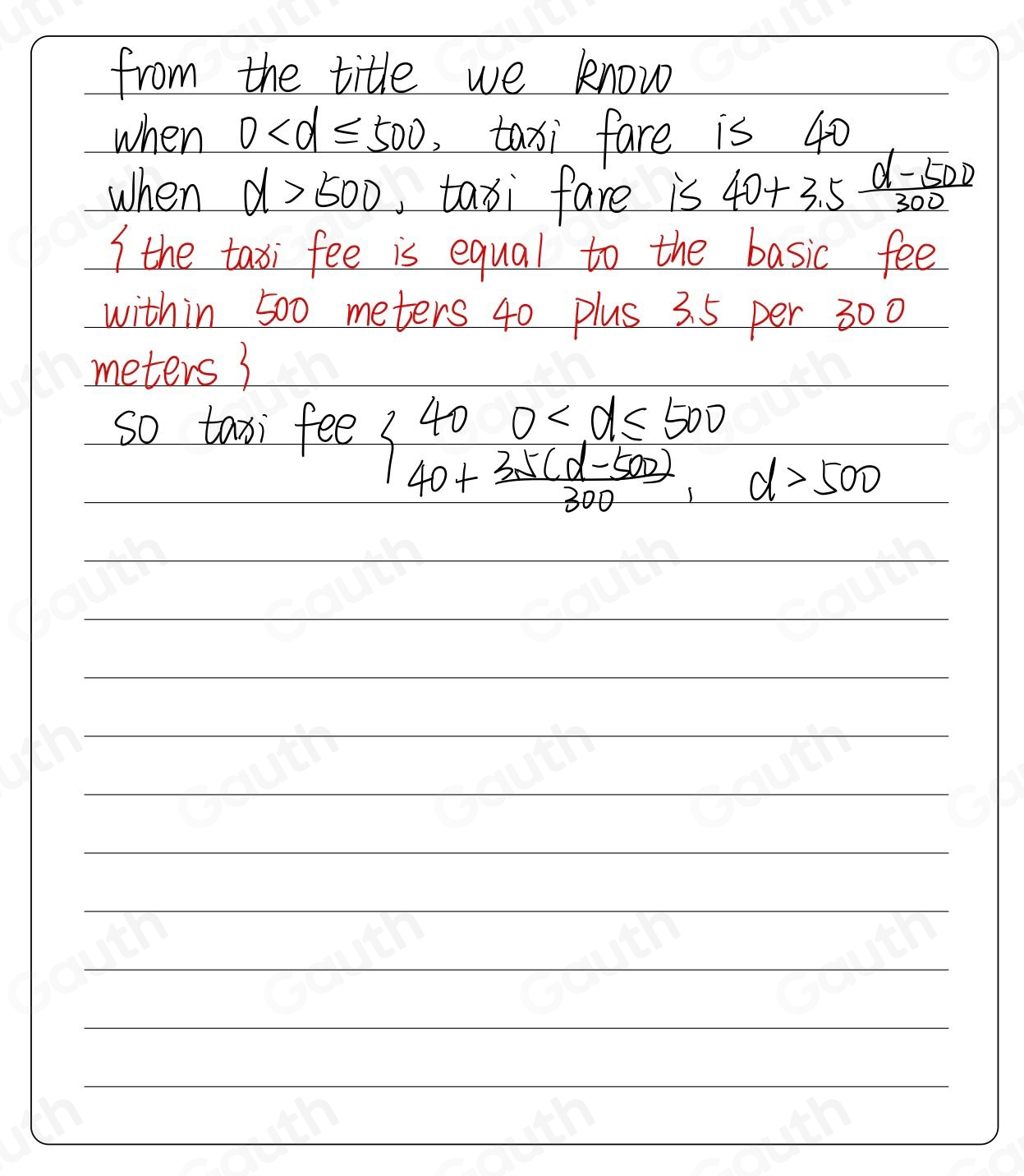 Solved: A taxi ride costs P40.00 for the first 500 meters, and each ...