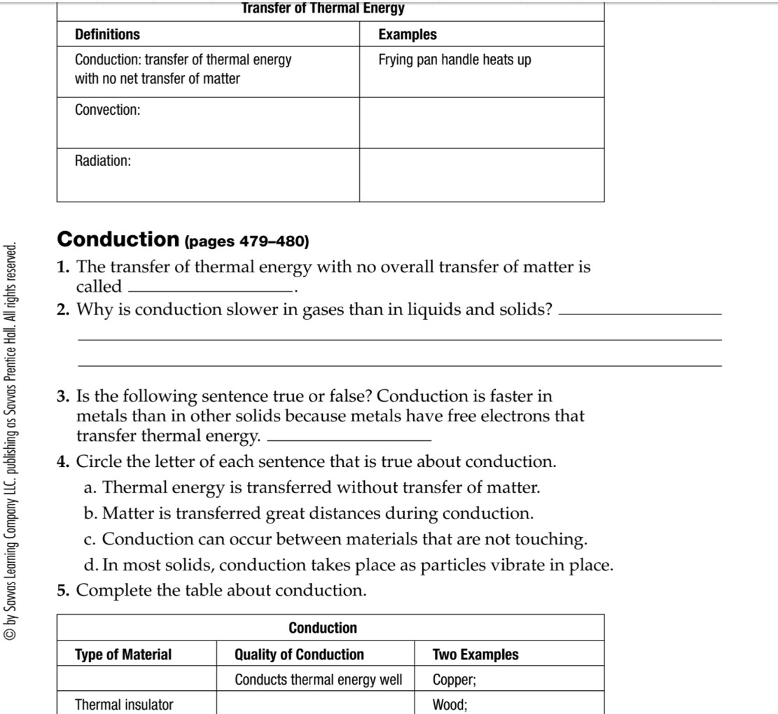 Solved: Transfer of Thermal Energy Conduction (pages 479-480) 1. The ...