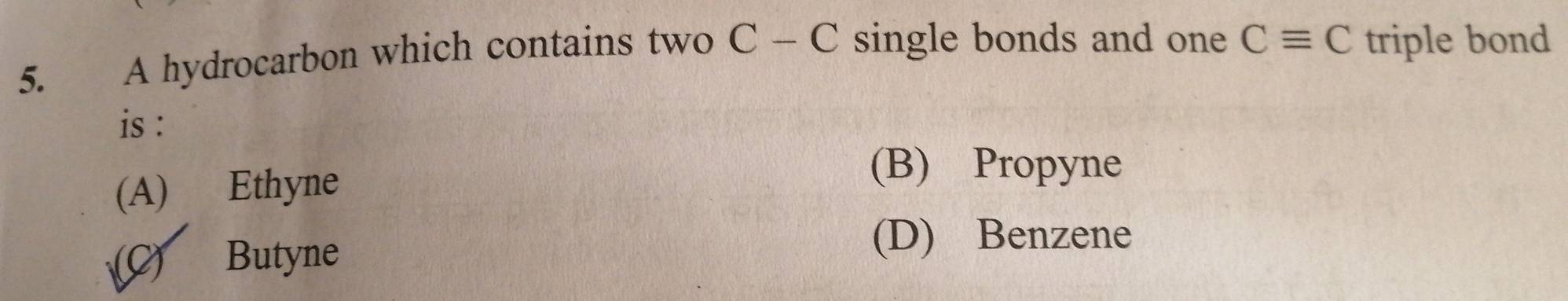 Solved: A hydrocarbon which contains two C-C single bonds and one ...