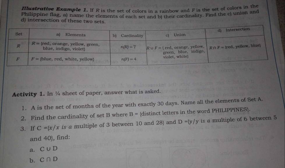 Solved: Illustrative Example 1. If R is the set of colors in a rainbow ...