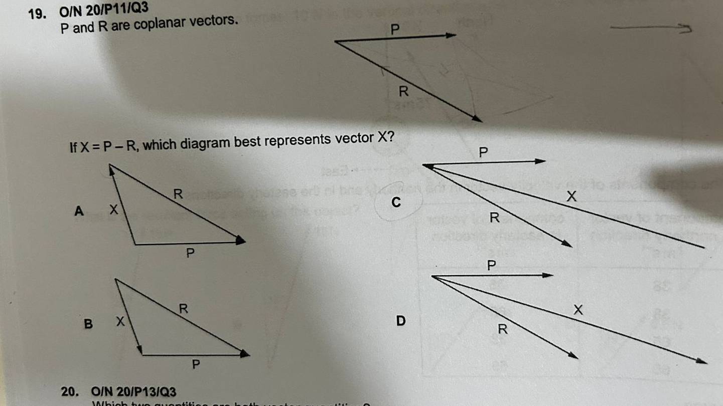 Solved: O/N 20/P11/Q3 P and R are coplanar vectors. If X=P-R , which diagram best represents ...