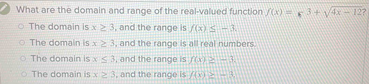 Solved: What are the domain and range of the real-valued function f(x ...