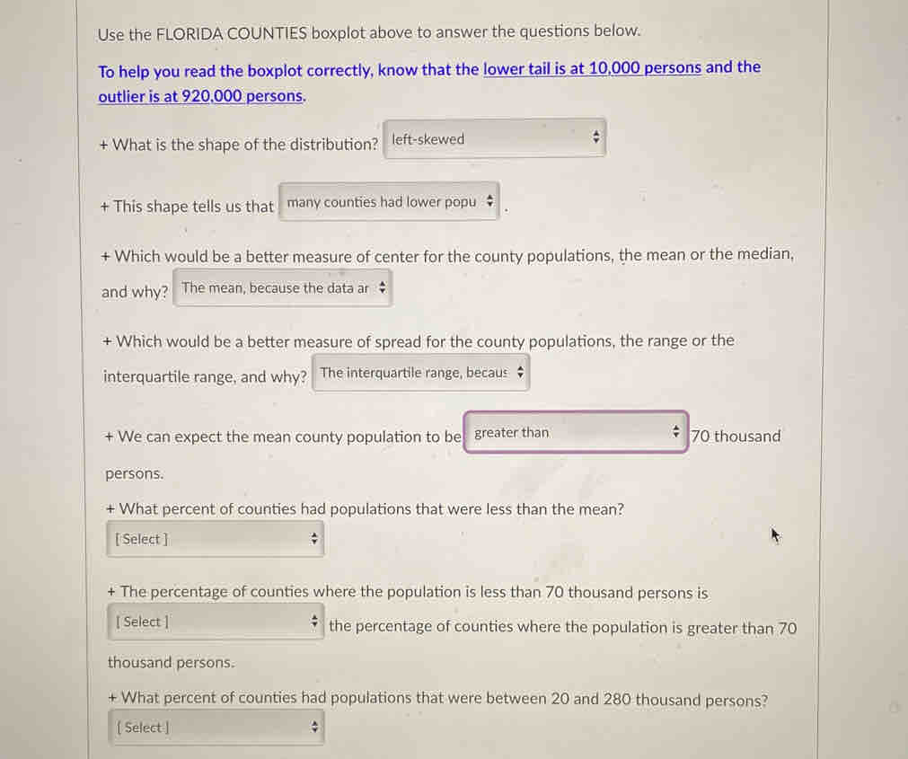 Solved: Use the FLORIDA COUNTIES boxplot above to answer the questions ...