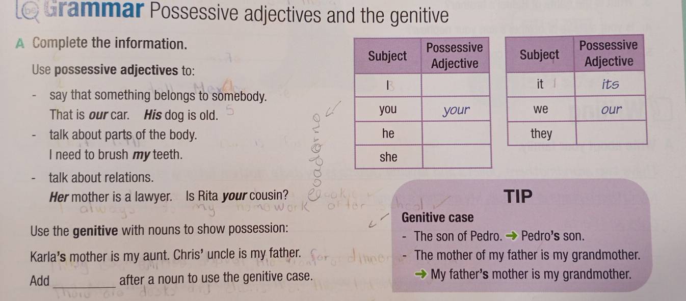 Resuelto:Grammar Possessive adjectives and the genitive A Complete the ...