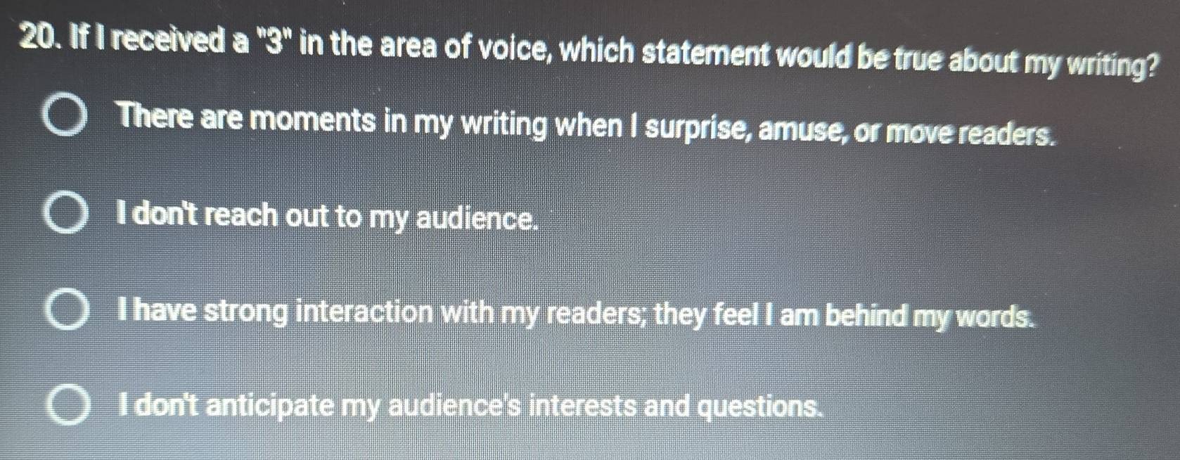 Solved: If I received a "3" in the area of voice, which statement would ...