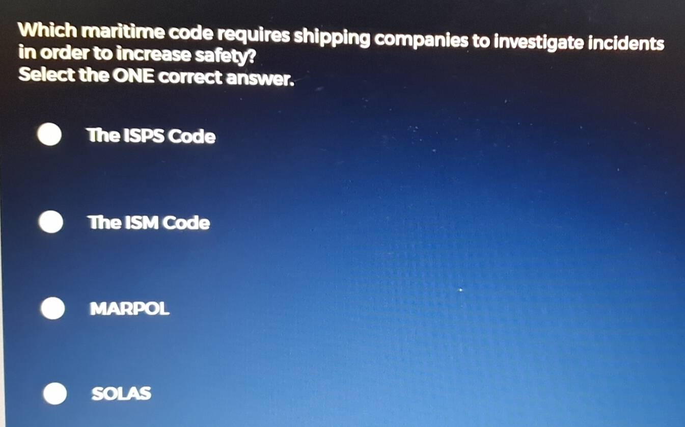 Gelöst:Which maritime code requires shipping companies to investigate ...