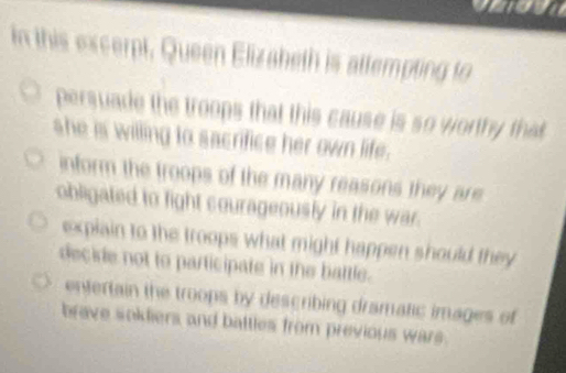 Solved: In this excerpt, Queen Elizabeth is attempting to persuade the ...