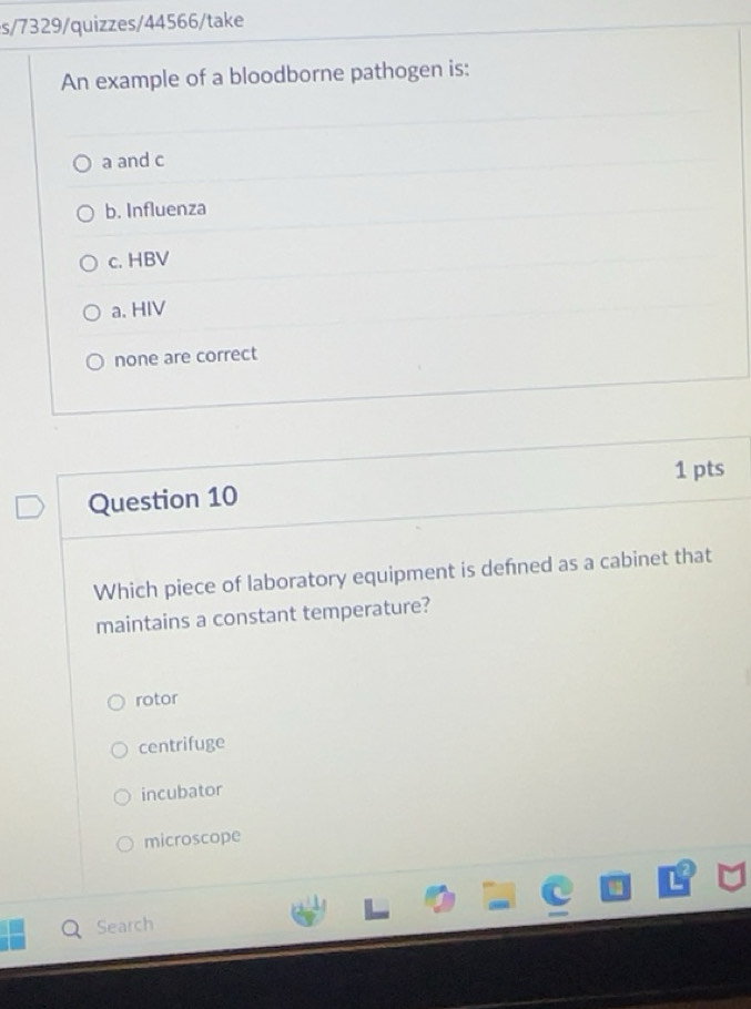 Solved: es/7329/quizzes/44566/take An example of a bloodborne pathogen ...