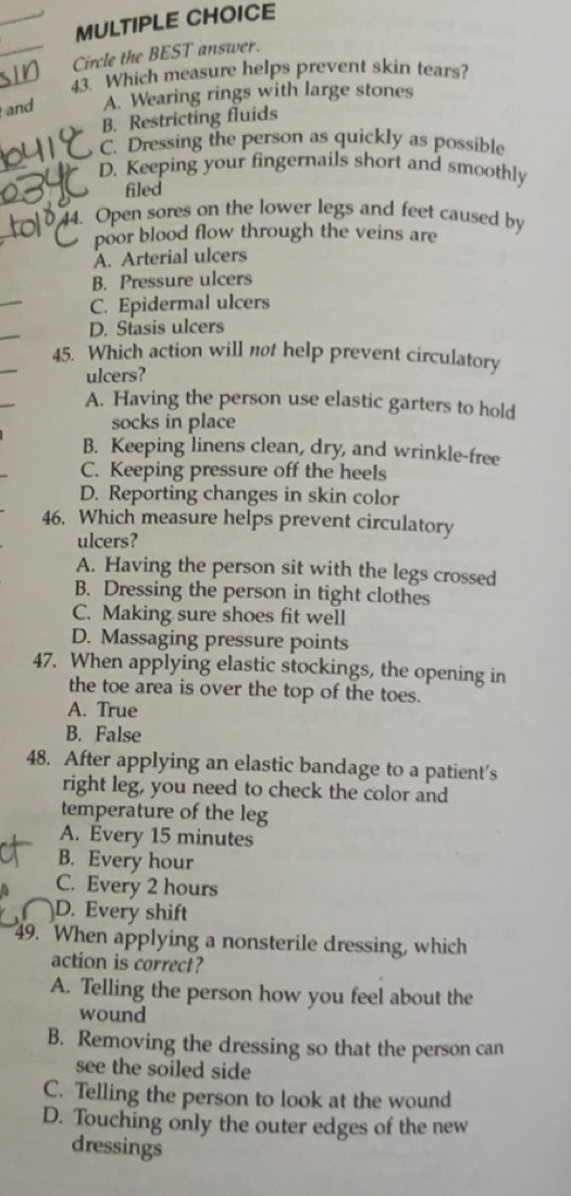 Solved: Circle the BEST answer. 43. Which measure helps prevent skin ...