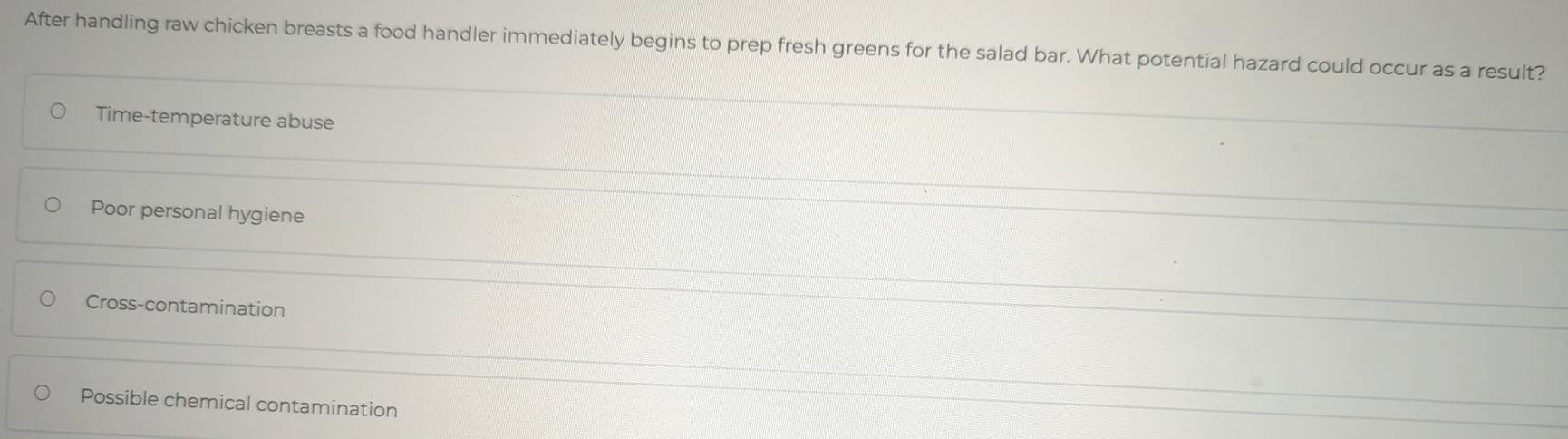 Solved: After handling raw chicken breasts a food handler immediately ...