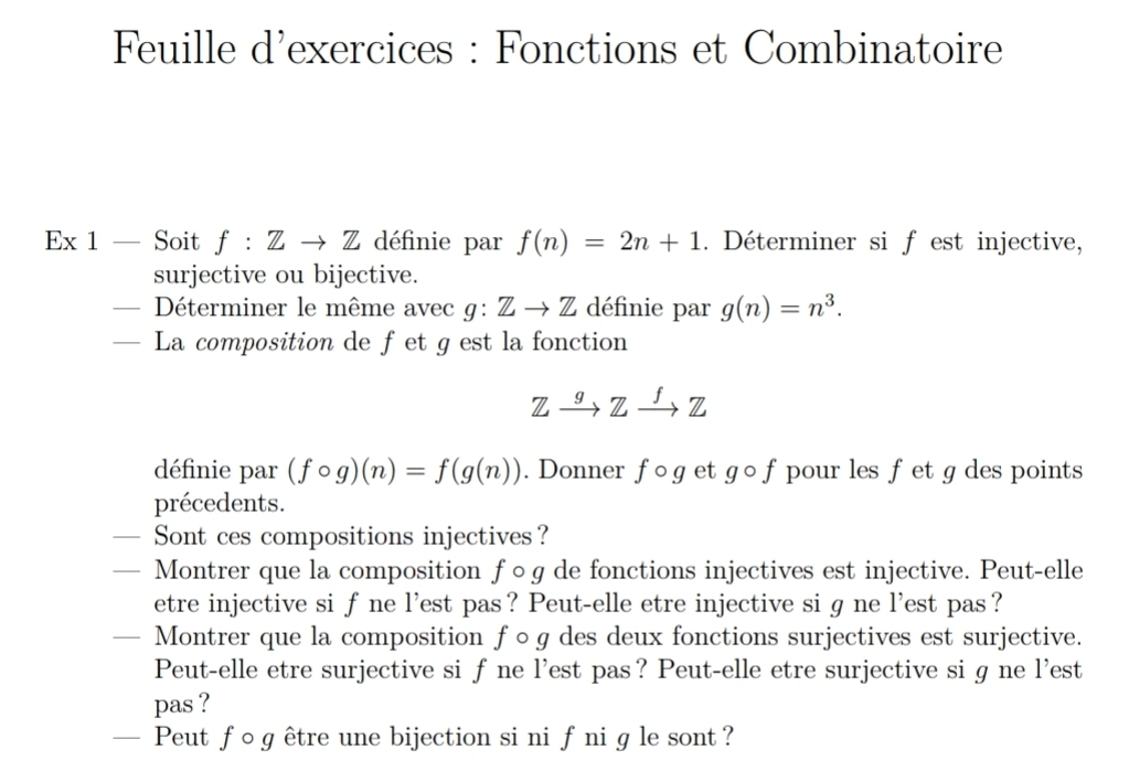 Résolu :Feuille d'exercices : Fonctions et Combinatoire Ex 1 — Soit f ...