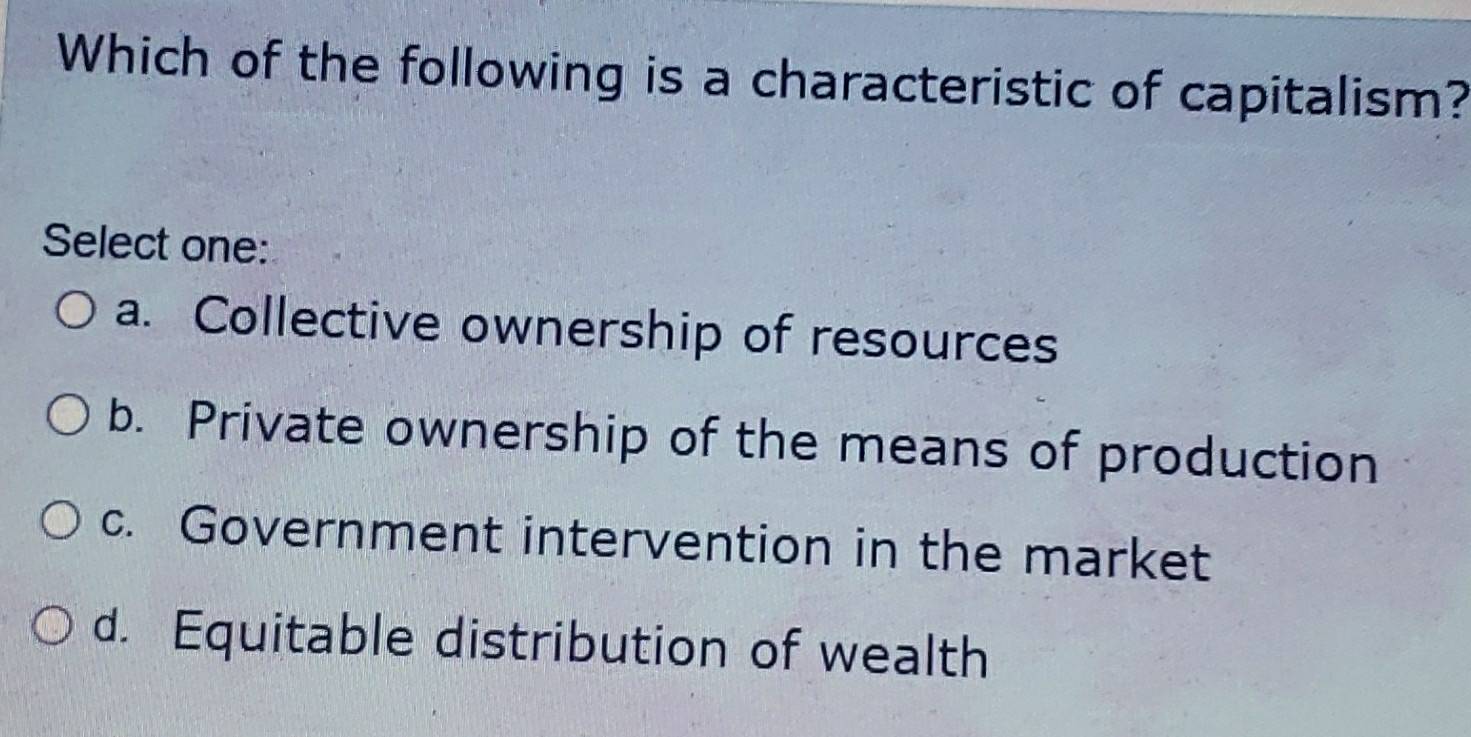Solved: Which of the following is a characteristic of capitalism ...