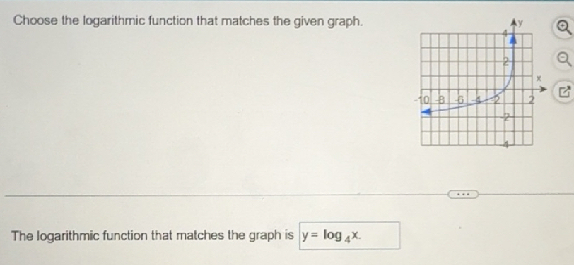 Solved: Choose the logarithmic function that matches the given graph ...