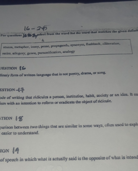 Solved: For questions pelect from the word list the word that matches ...