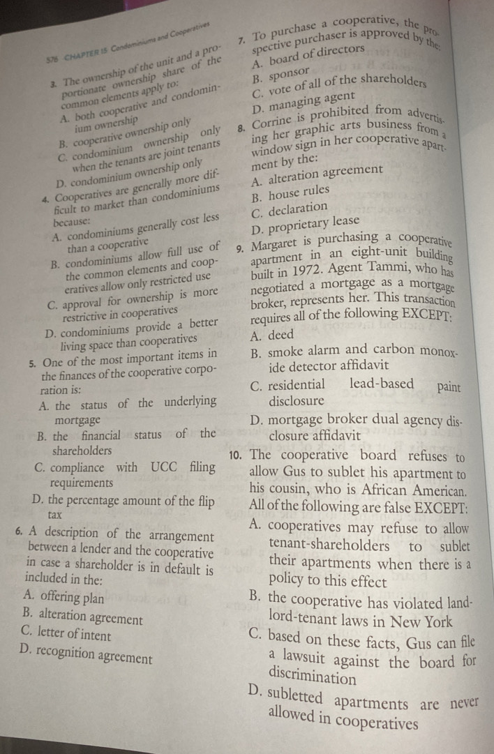 Solved: To purchase a cooperative, the pro 576 CHAPTER 15 Condominiums ...
