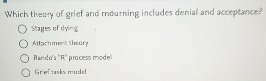 Solved: Which theory of grief and mourning includes denial and ...