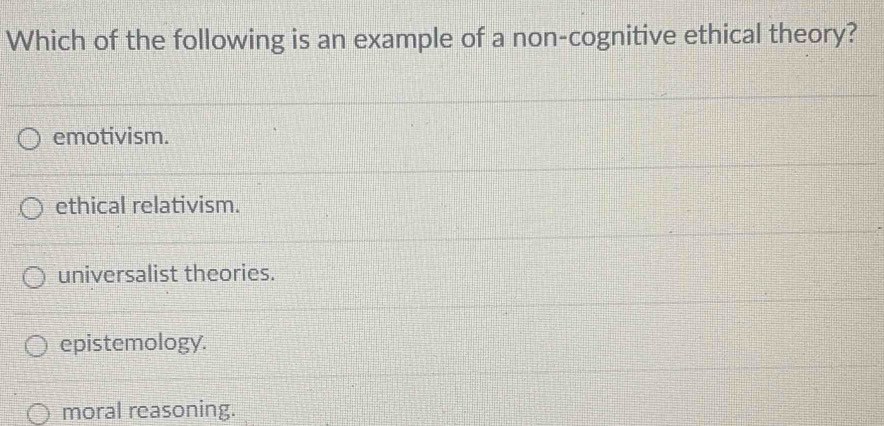 Solved: Which of the following is an example of a non-cognitive ethical ...