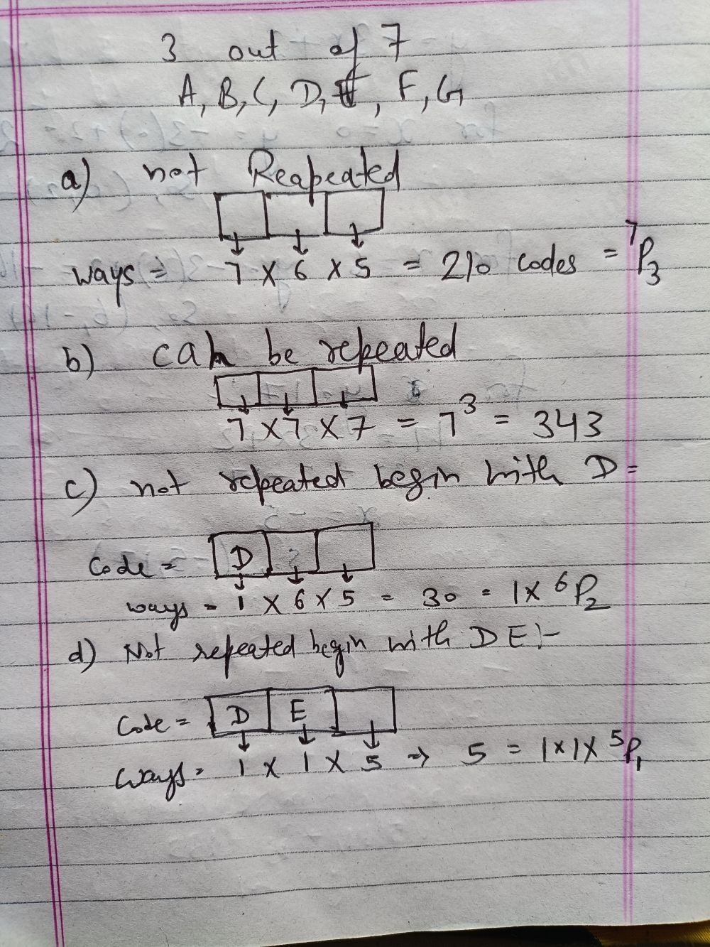 Solved: How many code symbols can be formed using 3 out of 7 letters of ...