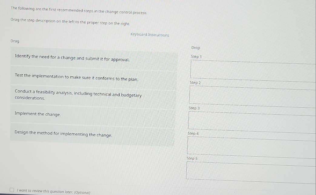 Solved: The following are the first recommended steps in the change ...