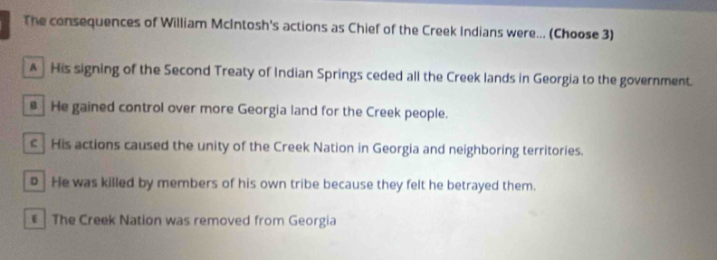 Solved: The consequences of William McIntosh's actions as Chief of the ...