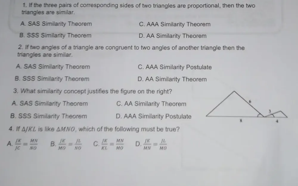 Solved: If the three pairs of corresponding sides of two triangles are proportional, then the ...