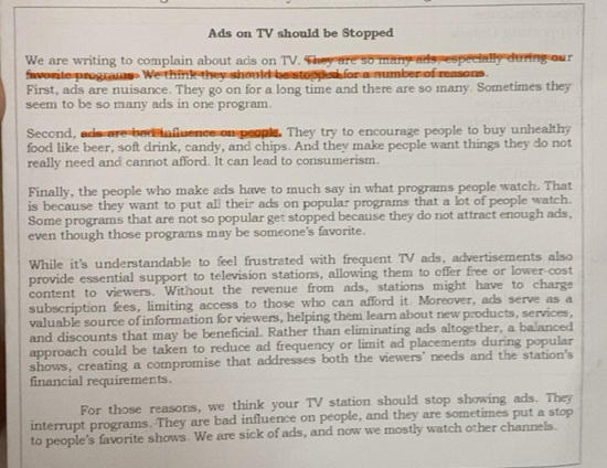Solved: Ads on TV should be Stopped We are writing to complain about ...