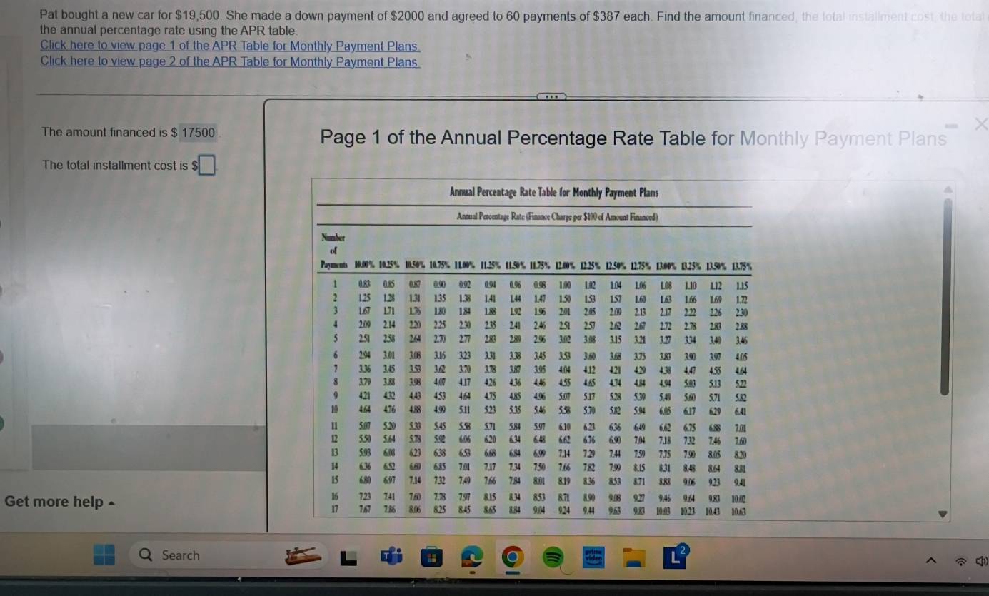 Solved: Pat bought a new car for $19,500. She made a down payment of ...