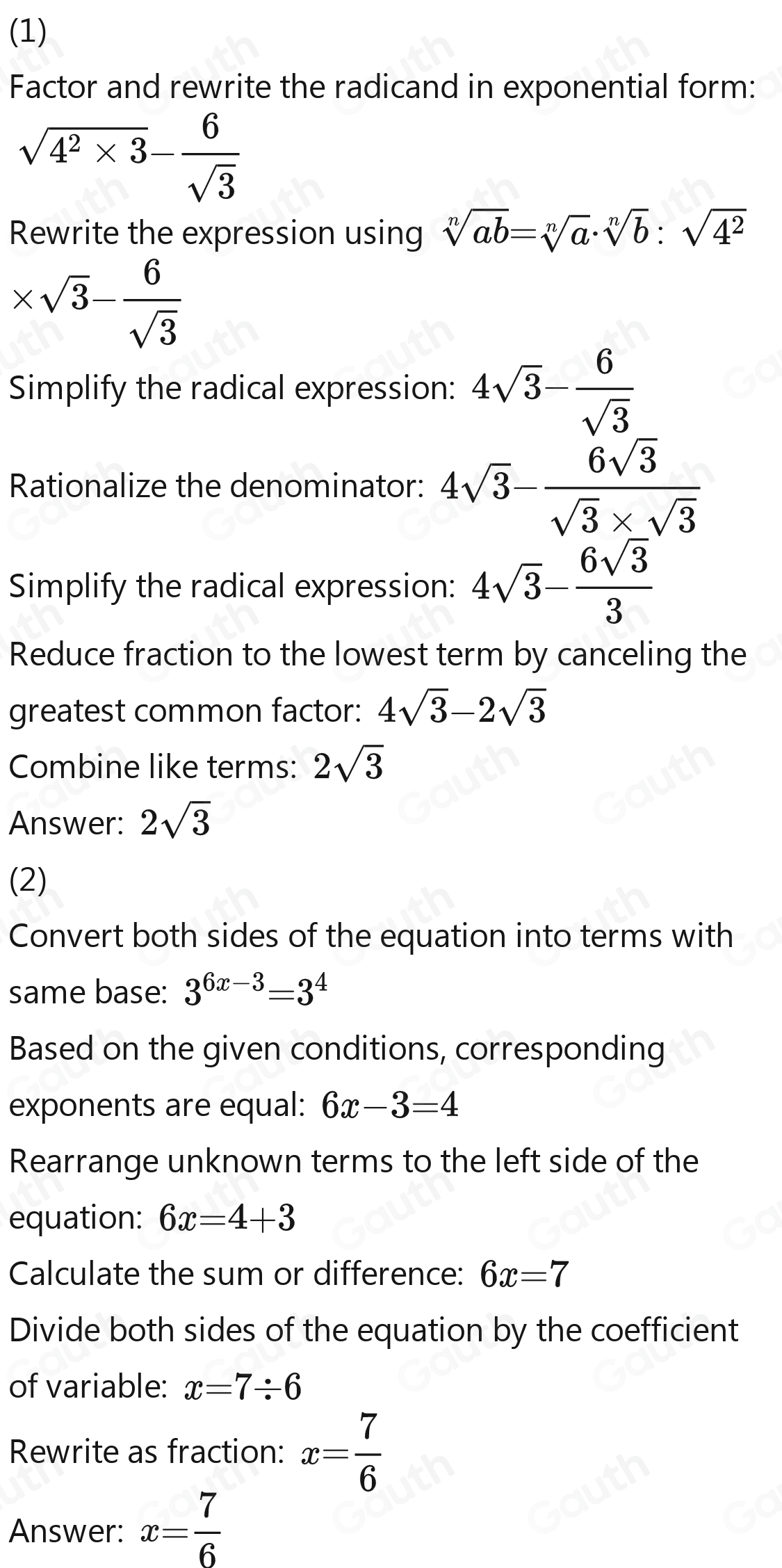 Solved: 4 (i) Simplify sqrt(48)- 6/sqrt(3) . Write your answer in the form asqrt(3), , where a ...