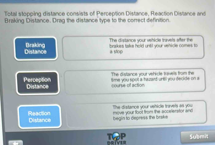 Solved: Total stopping distance consists of Perception Distance ...