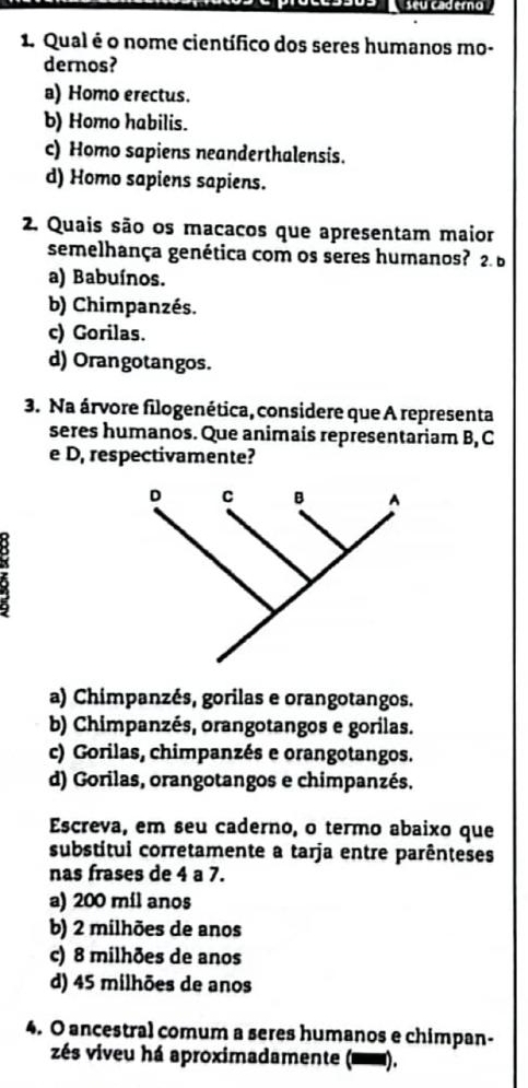 Resolvido:seu caderno 1. Qual é o nome científico dos seres humanos mo ...