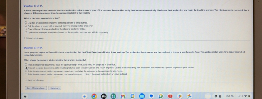Solved: of 14. A client who began their Emerald Advance application ...