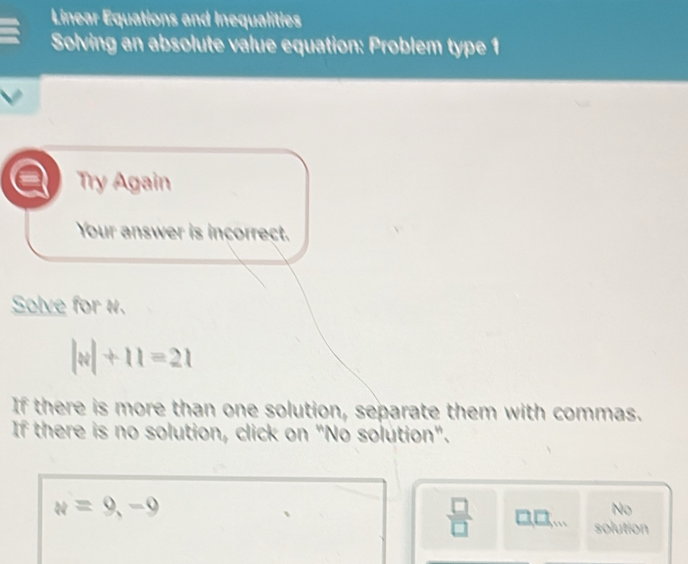 Solved: Linear Equations and Inequalities Solving an absolute value ...