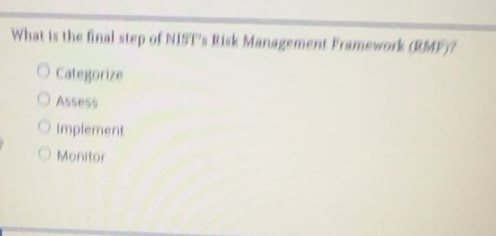 Solved: What is the final step of NIST's Risk Management Framework (RMF ...