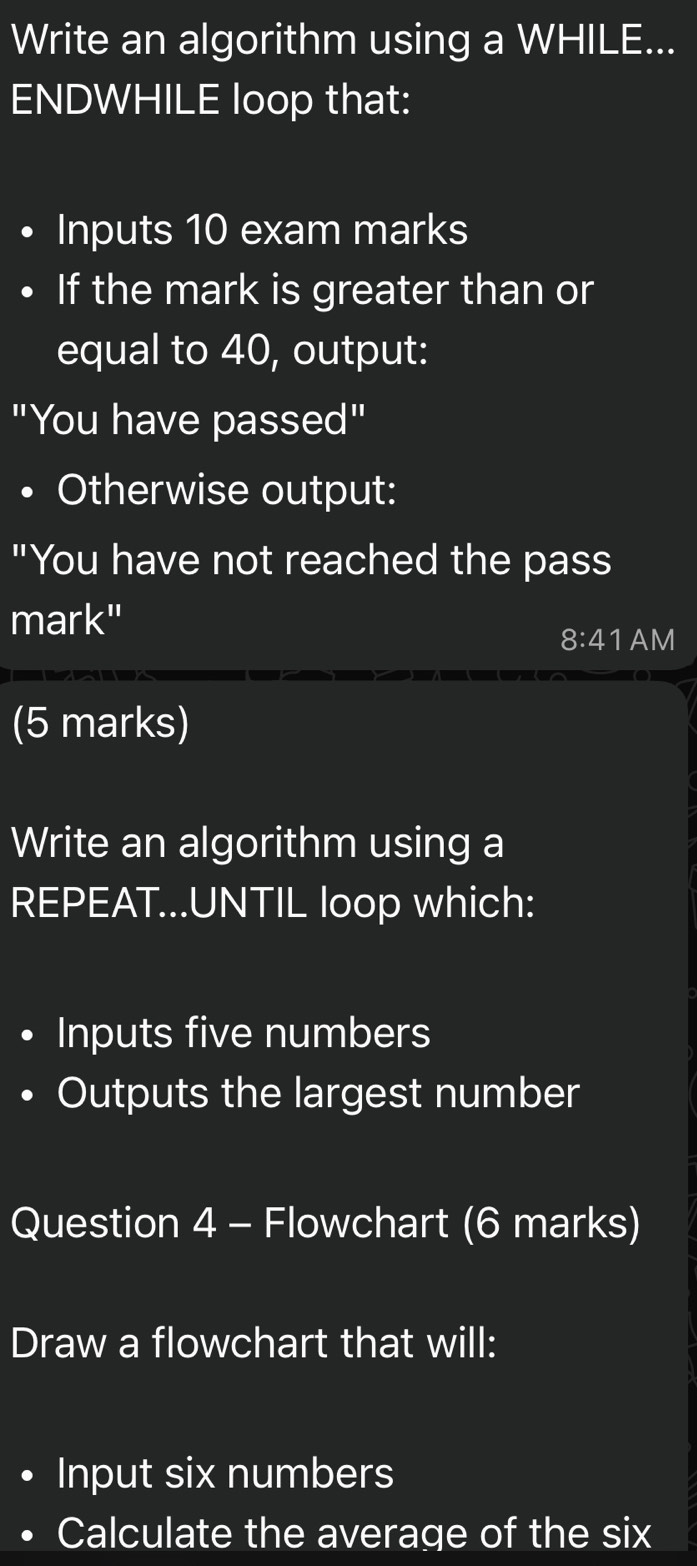 Gelöst:Write an algorithm using a WHILE... ENDWHILE loop that: Inputs ...