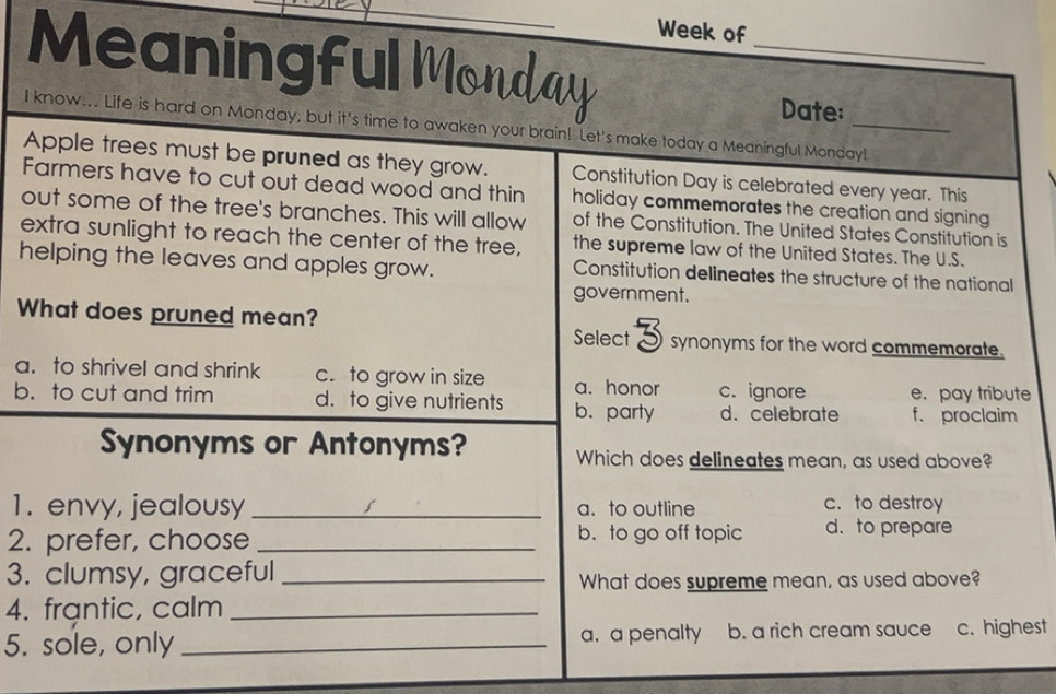 Solved: Week of Meaningful Monday_ Date: I know... Life is hard on ...