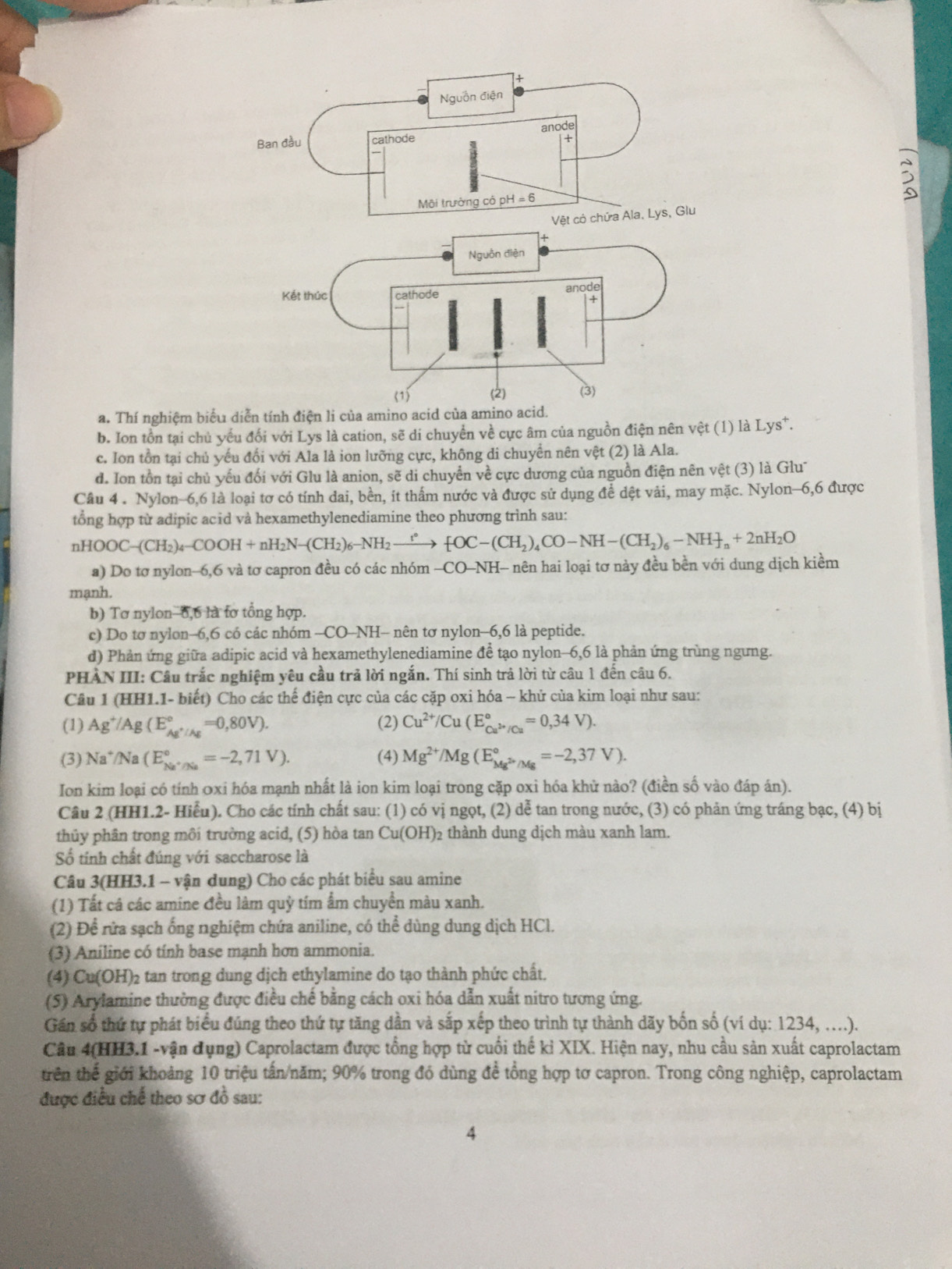 Giải quyết:Thí nghiệm biểu b. Ion tồn tại chủ yếu đối với Lys là cation ...