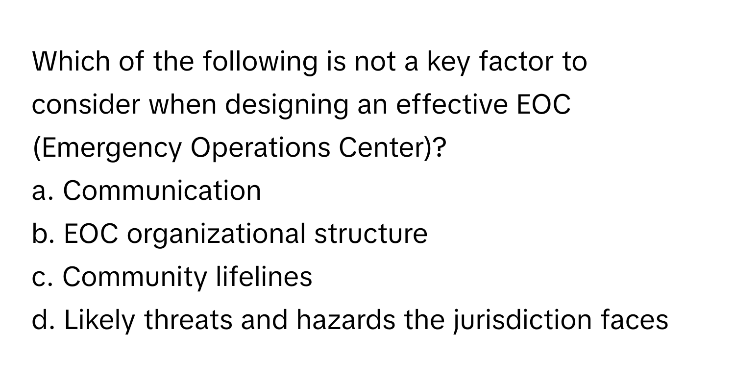 Solved: Which of the following is not a key factor to consider when ...