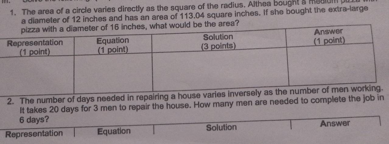 Solved: The area of a circle varies directly as the square of the ...