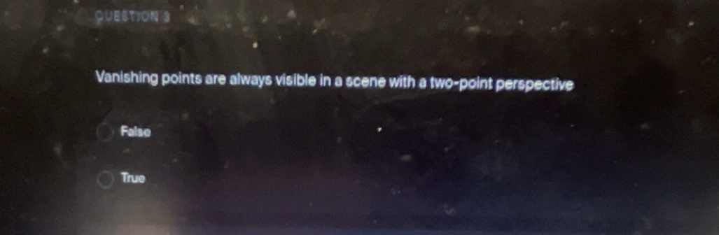 Solved: Vanishing points are always visible in a scene with a two-point ...