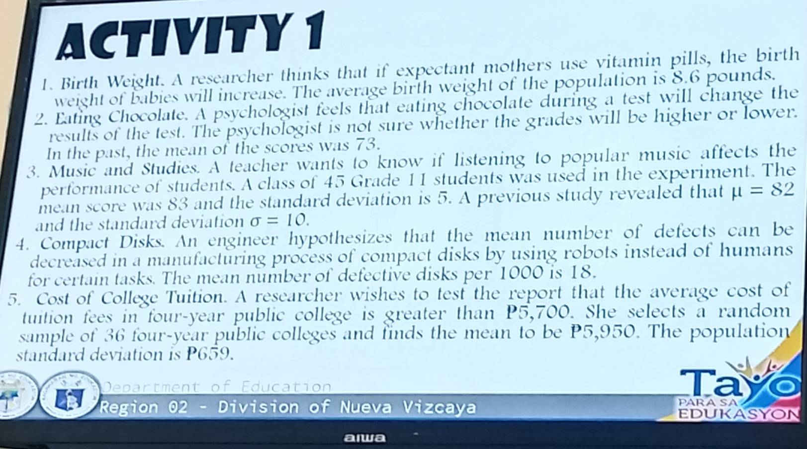 Solved: ACTIVITY 1 1. Birth Weight. A researcher thinks that if ...