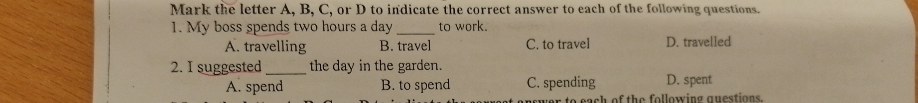 Giải quyết:Mark the letter A, B, C, or D to indicate the correct answer ...