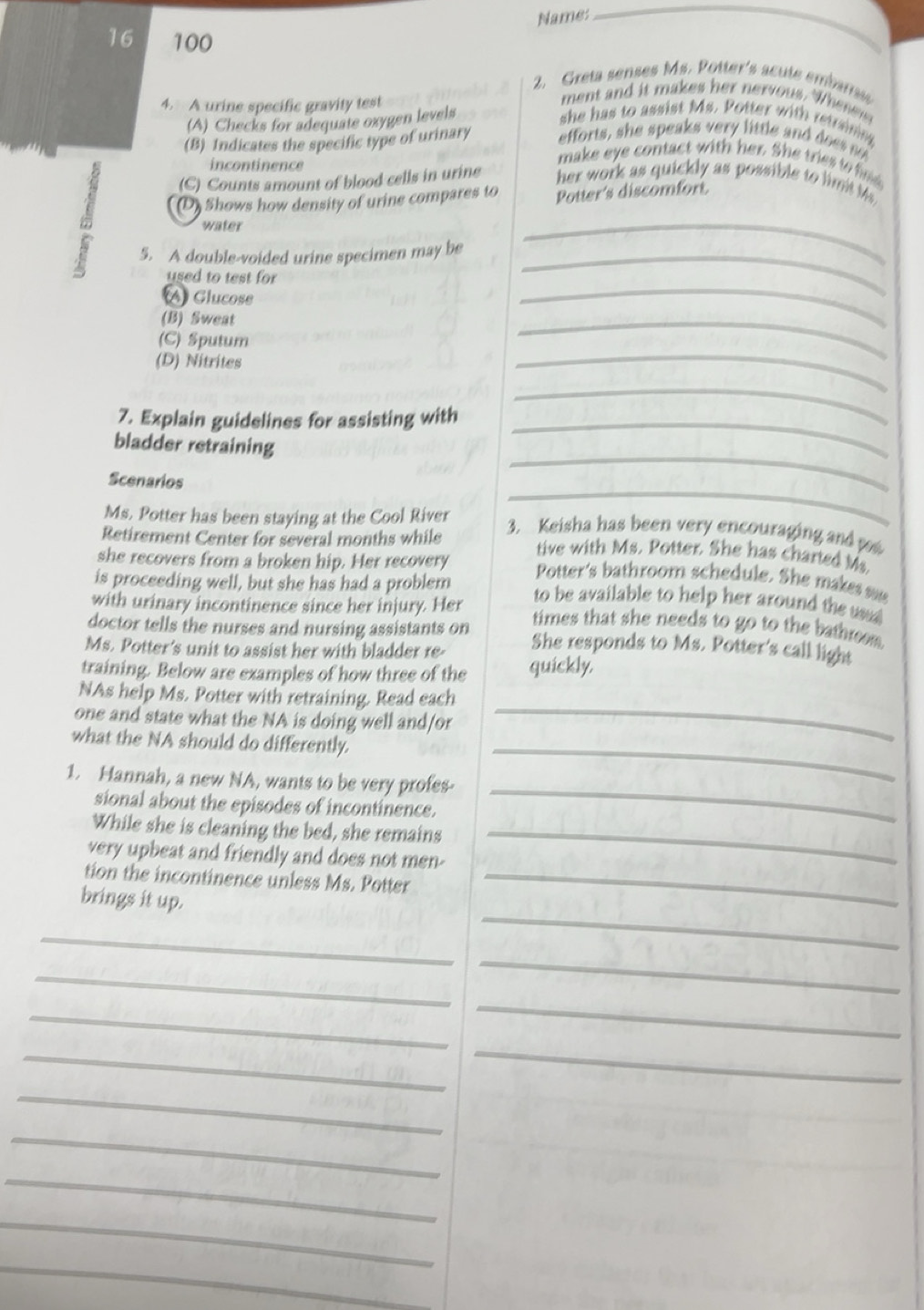 Solved: Name:_ 16 100 2. Greta senses Ms. Potter's acule embana 4. A ...