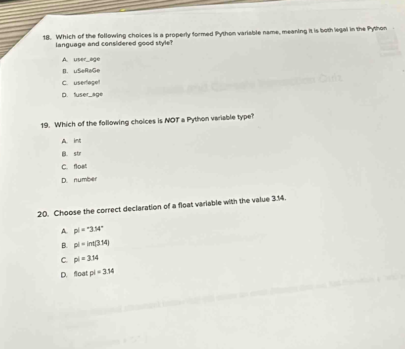 Solved: Which of the following choices is a properly formed Python ...