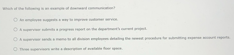 Solved: Which of the following is an example of downward communication ...