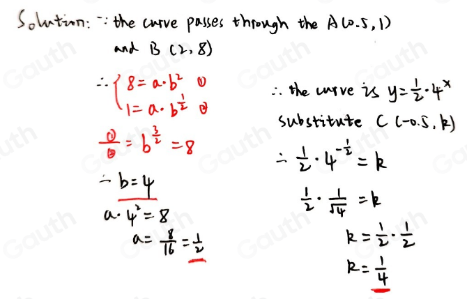 Solved: 3 4 The diagram shows a sketch of the graph y=ab^x The curve passes through the points A ...